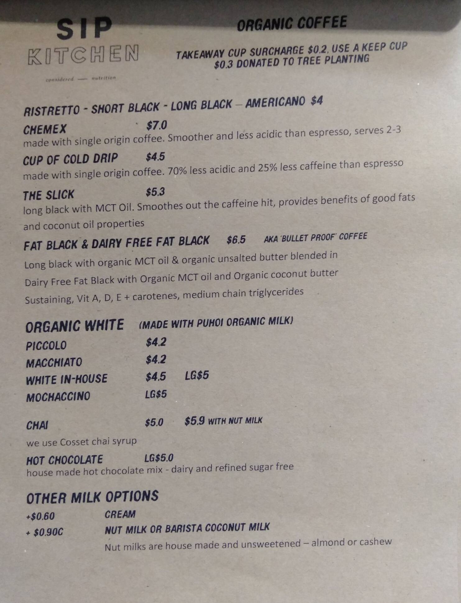 Menu at Sip Kitchen pub & bar, Auckland, 25 Apollo Drive