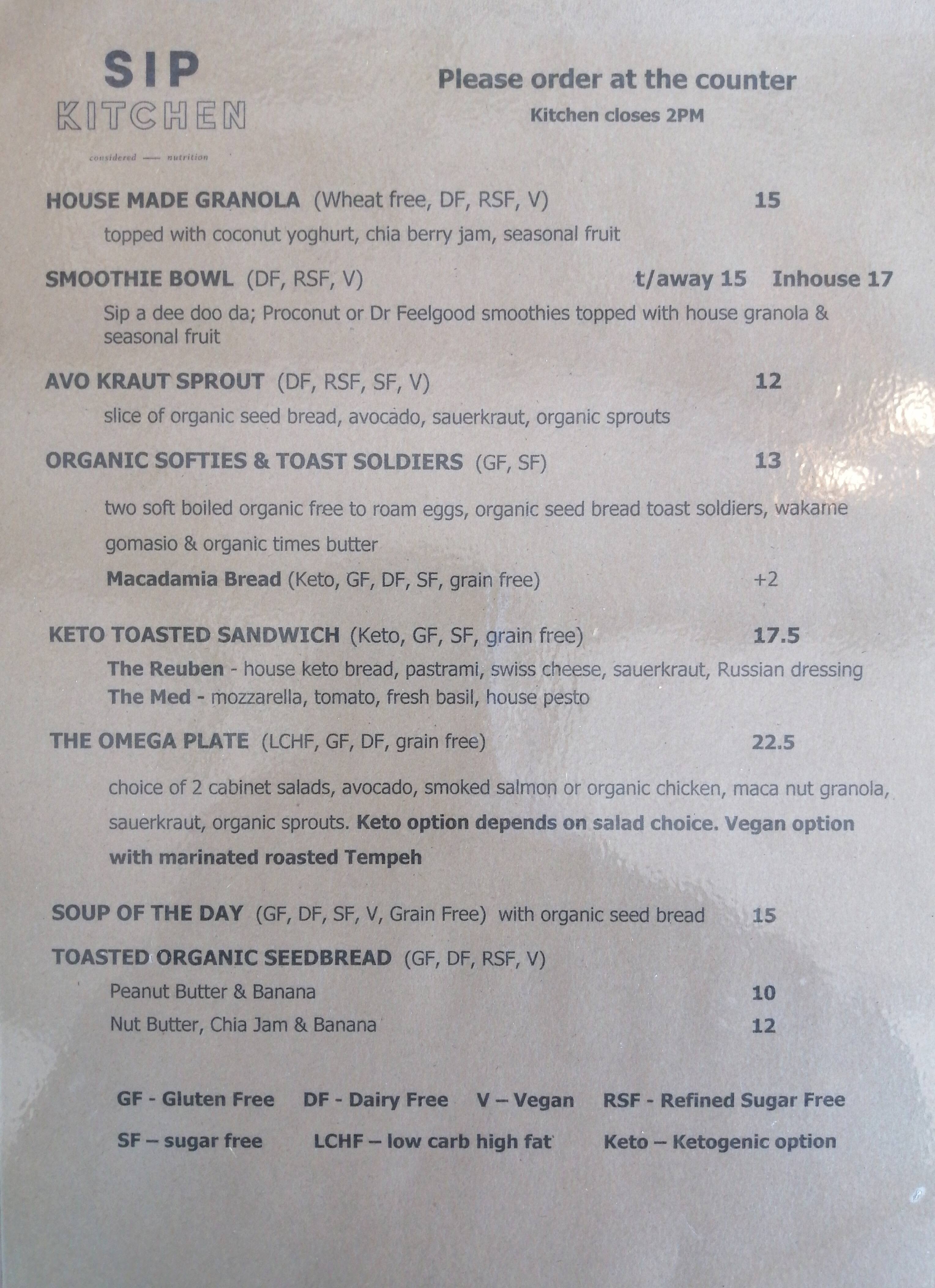 Menu at Sip Kitchen pub & bar, Auckland, 25 Apollo Drive