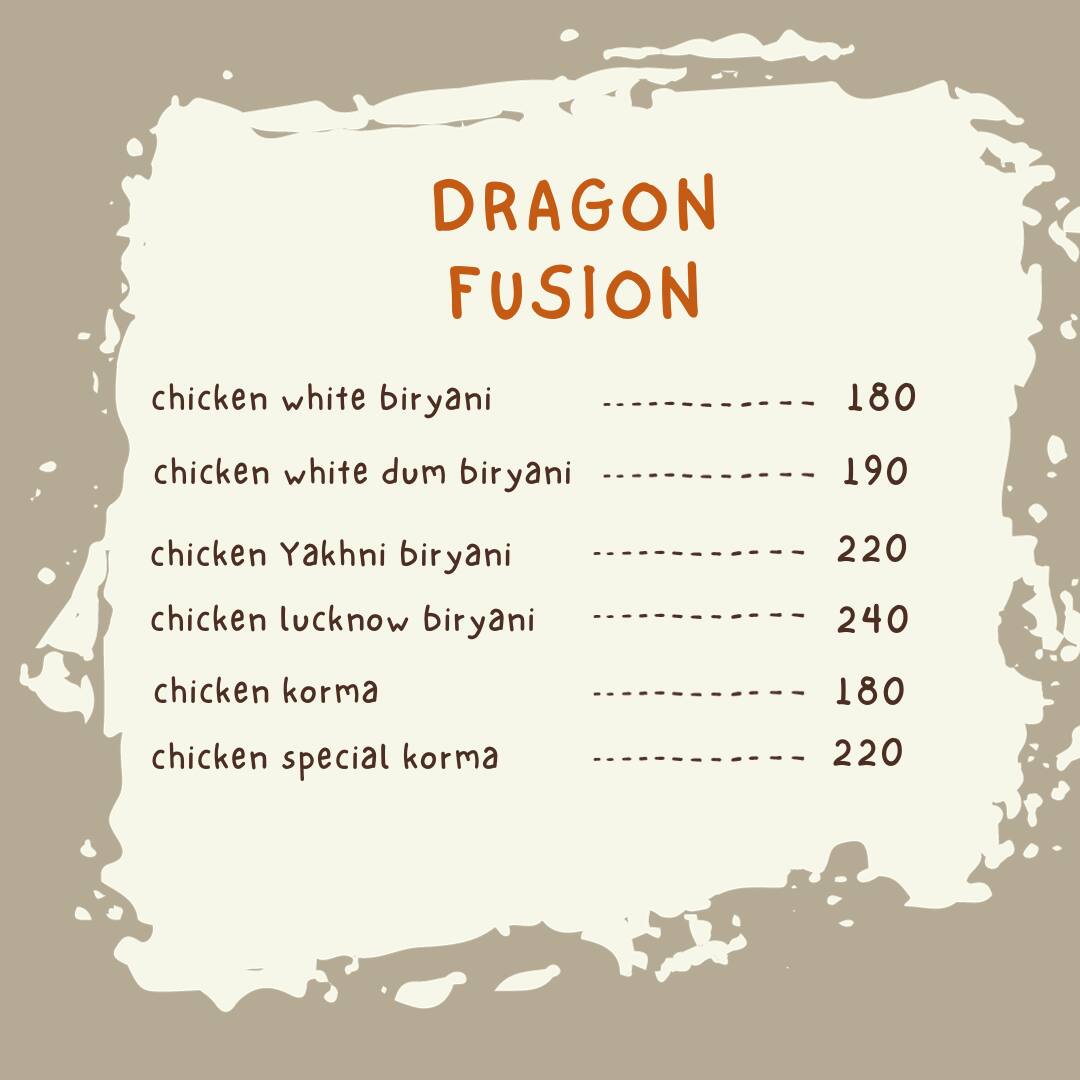 Menu of Dragon Fusion, Byculla, Mumbai