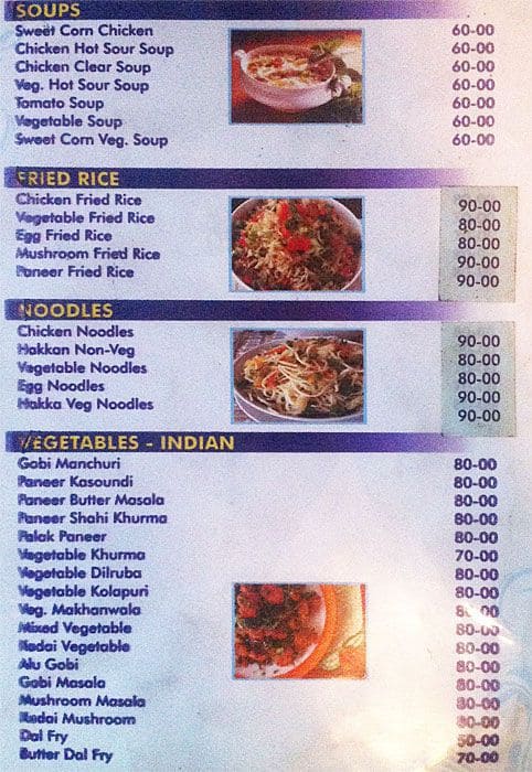 Menu at Blue Inn, Mysuru