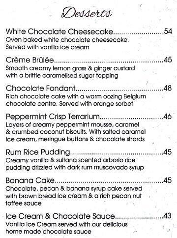 Menu at The Wild Fig Restaurant, Cape Town