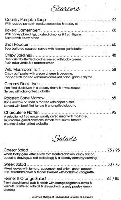 Menu at The Wild Fig Restaurant, Cape Town