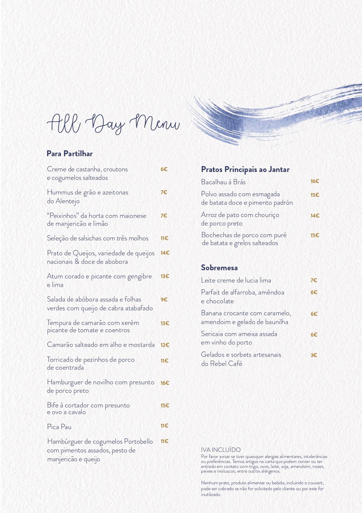 Menu at Blue pub & bar, Lisbon