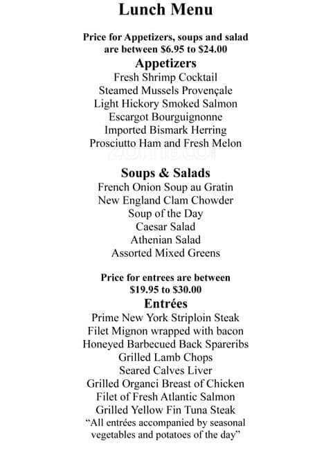 Menu at Tom Jones Steak House steakhouse, Toronto