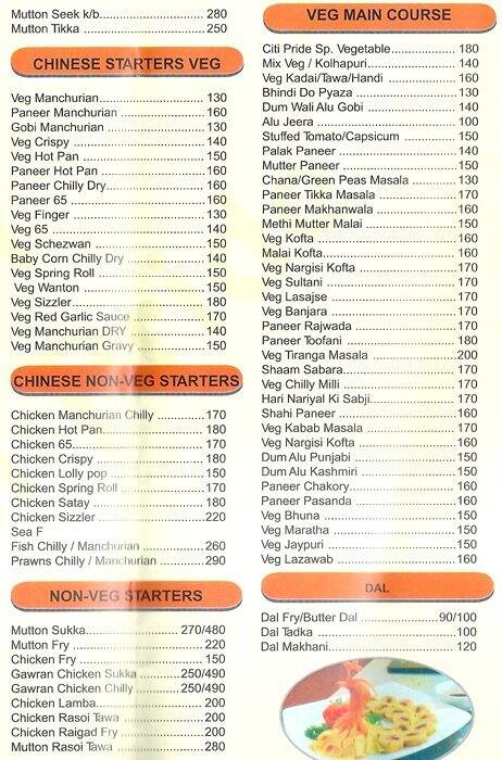 Menu at Citi Pride, Pune, Behind Dr. Babasaheb Ambedkar Statue