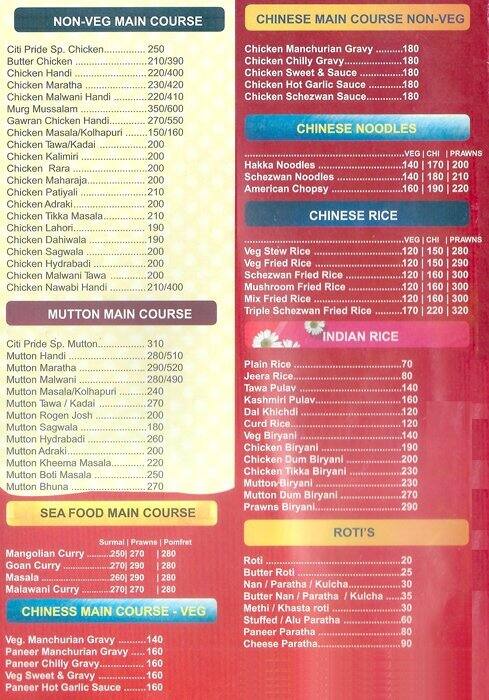 Menu at Citi Pride, Pune, Behind Dr. Babasaheb Ambedkar Statue