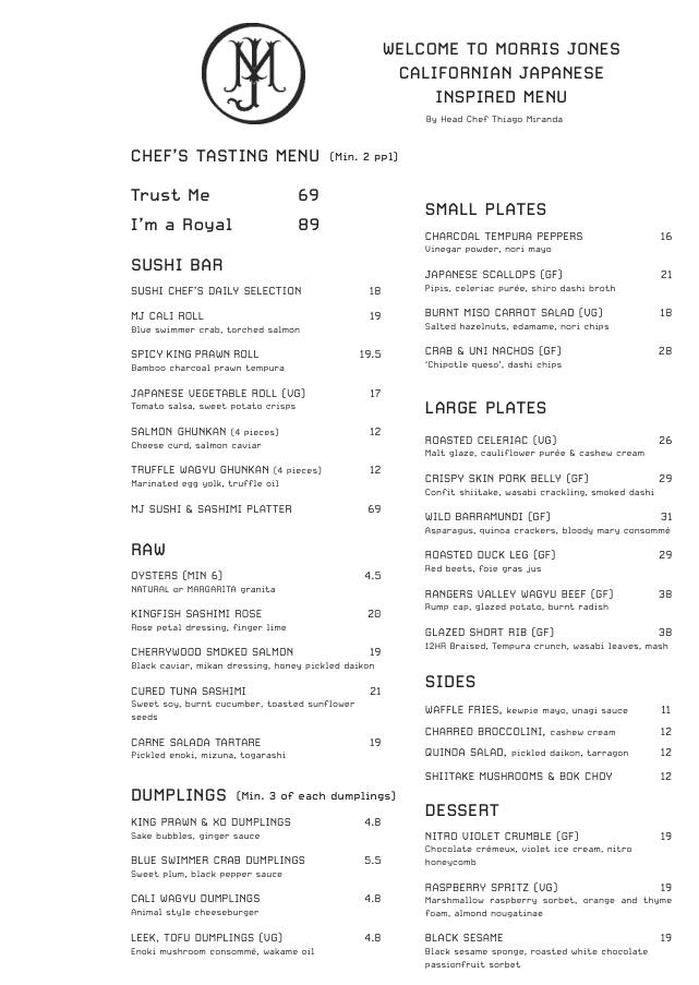 Menu at Morris Jones Restaurant & Cocktail Bar, Windsor