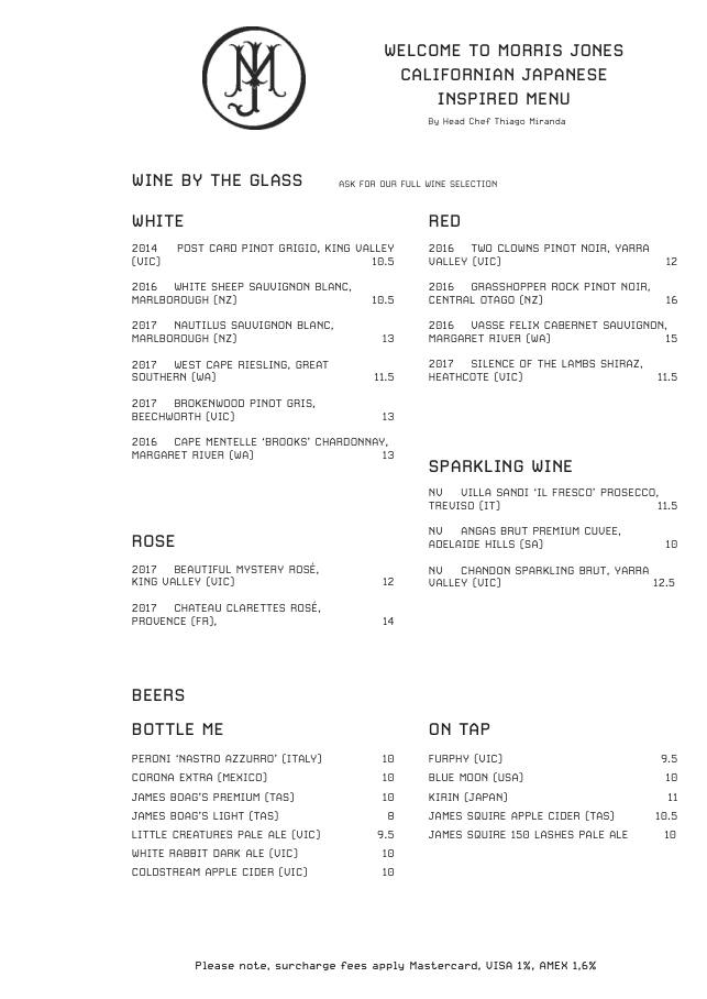 Menu at Morris Jones Restaurant & Cocktail Bar, Windsor