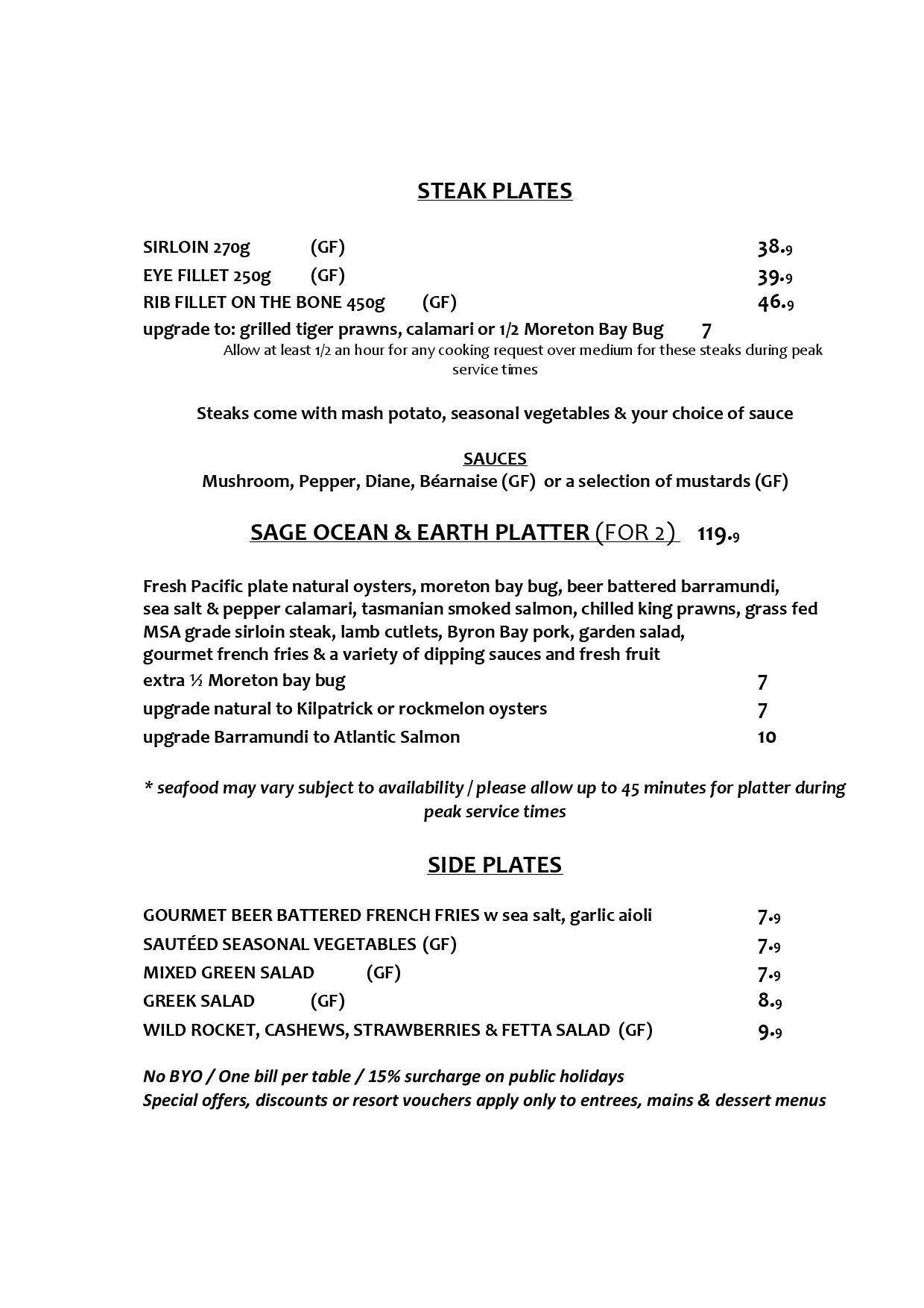 Menu at Sage Restaurant & Bar - Function Venue Gold Coast, Broadbeach
