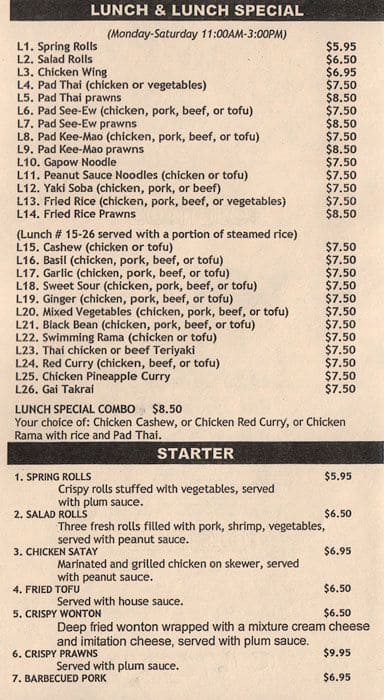 Menu at Thai In Fife restaurant, Fife