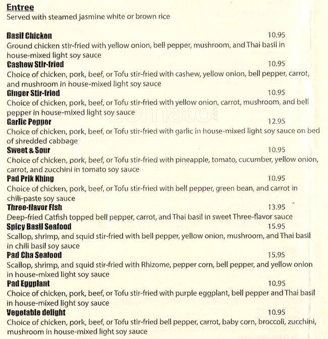 Menu at Bangkok Cafe, Englewood