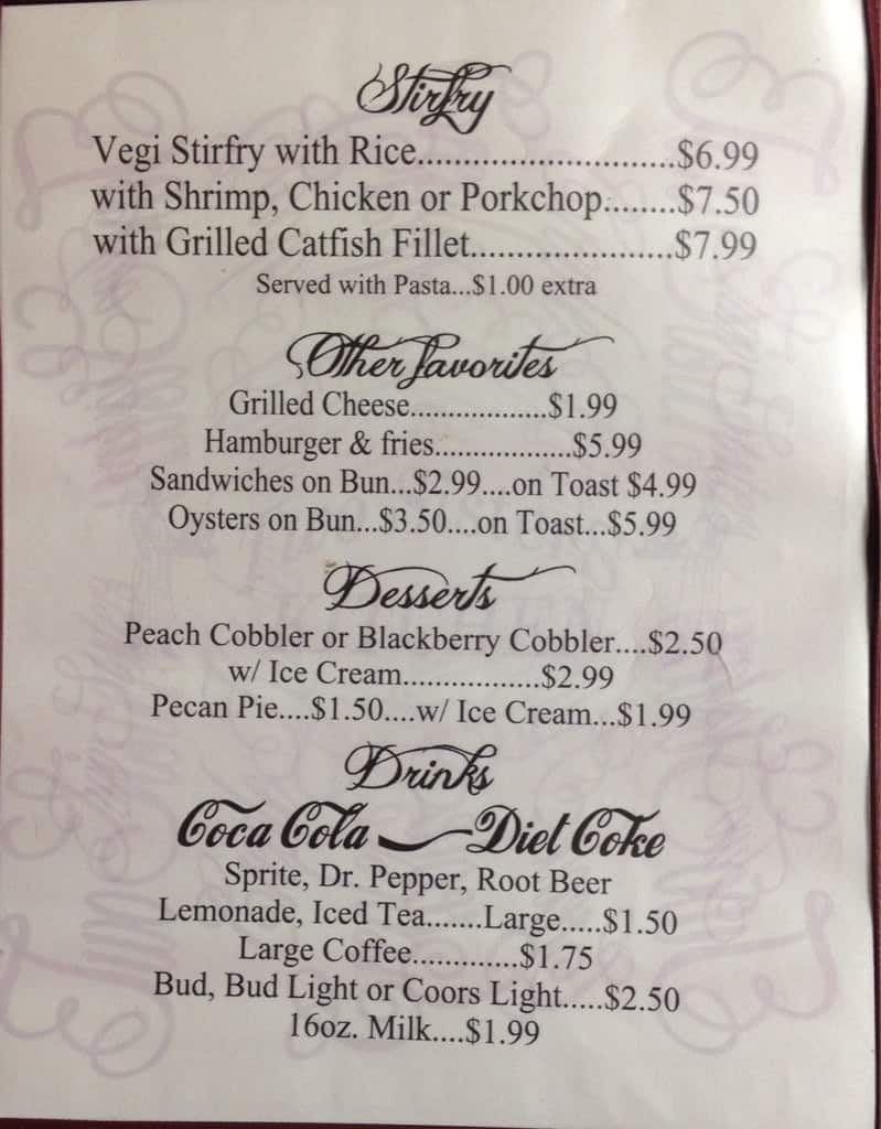 Menu at Two Sisters Creole Kitchen restaurant, Picayune