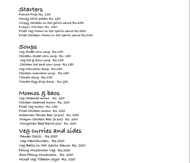 Menu of Dekeva's Restaurant, Chauk Bazaar, Darjeeling