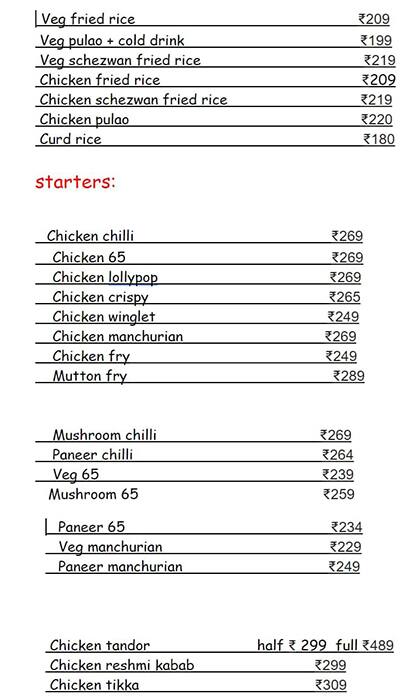Menu of Tirangaa Biryani Point, Expressway, Pune