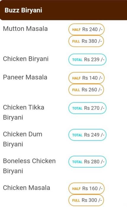 Menu of Buzz Biryani, Kalyan, Thane