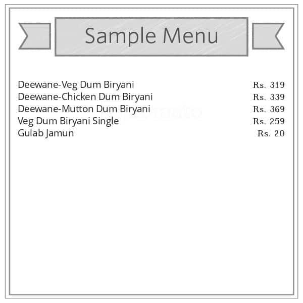 Menu of Deewan-e-Biryani, Baner, Pune