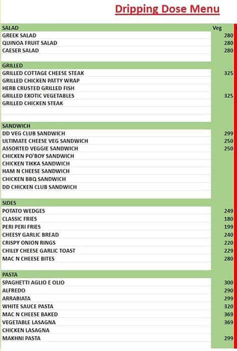 Menu at Dripping Dose, Delhi
