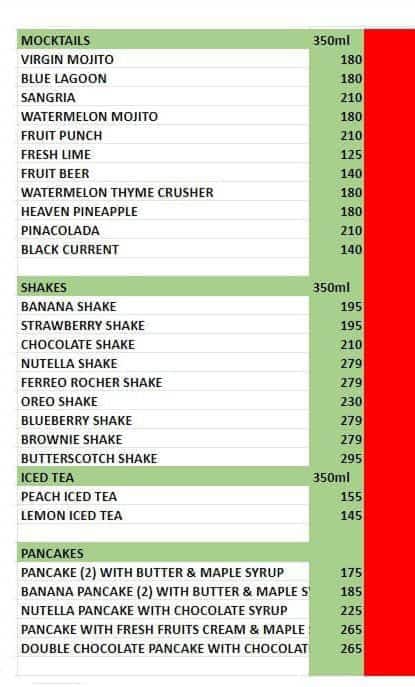 Menu at Dripping Dose, Delhi