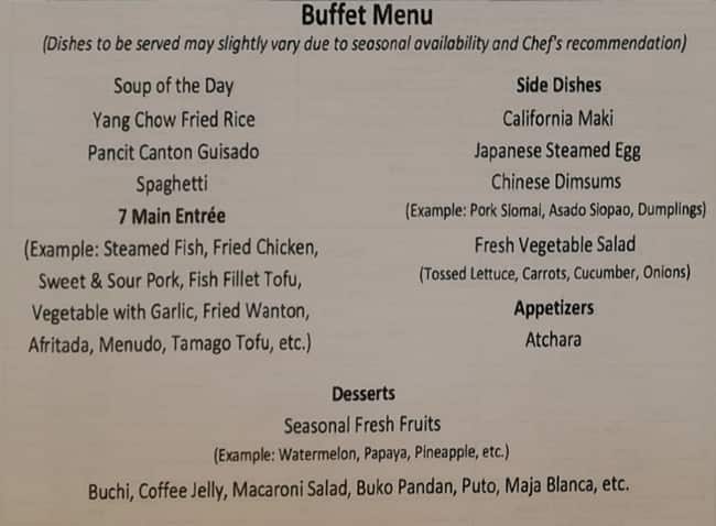 Menu at Tramway Garden Buffet restaurant, Quezon City, 65 Timog Ave