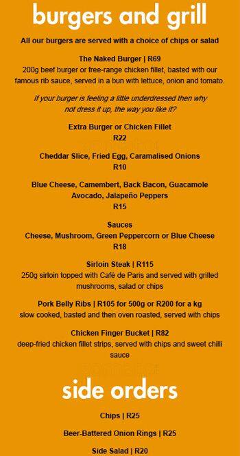 Menu at The Red Herring restaurant, Cape Town, Pine and Beach Road