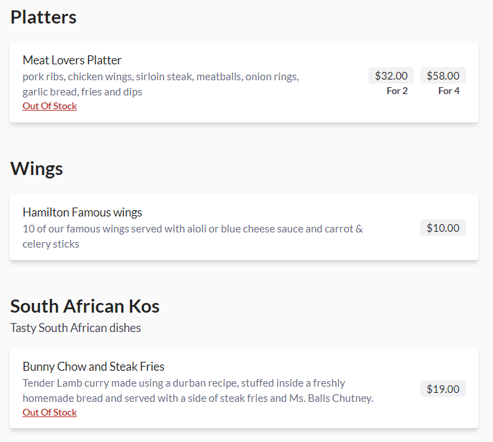 Menu at The Quadrant pub & bar, Hamilton