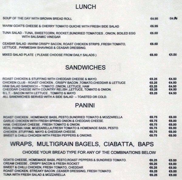 Menu at Cafe Divino, Dublin, Trees Rd Upper