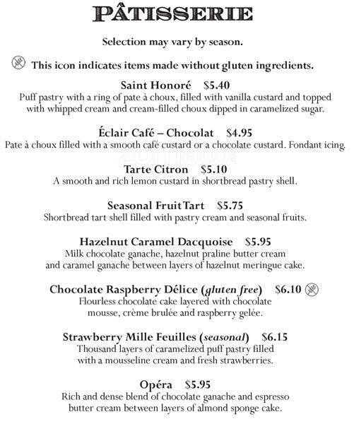 Carta de St. Honoré Bakery, Portland, NW Thurman St