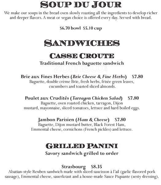 Carta de St. Honoré Bakery, Portland, NW Thurman St