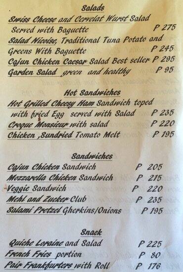 Menu at Mehl & Zucker cafe, Cebu City, Maria Luisa Road
