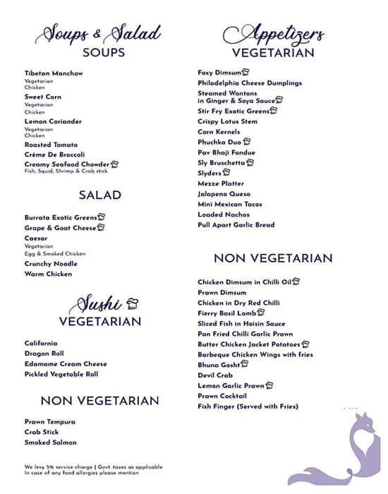 Menu of Sly Fox Gastro Club, Sector 5, Salt Lake, Kolkata