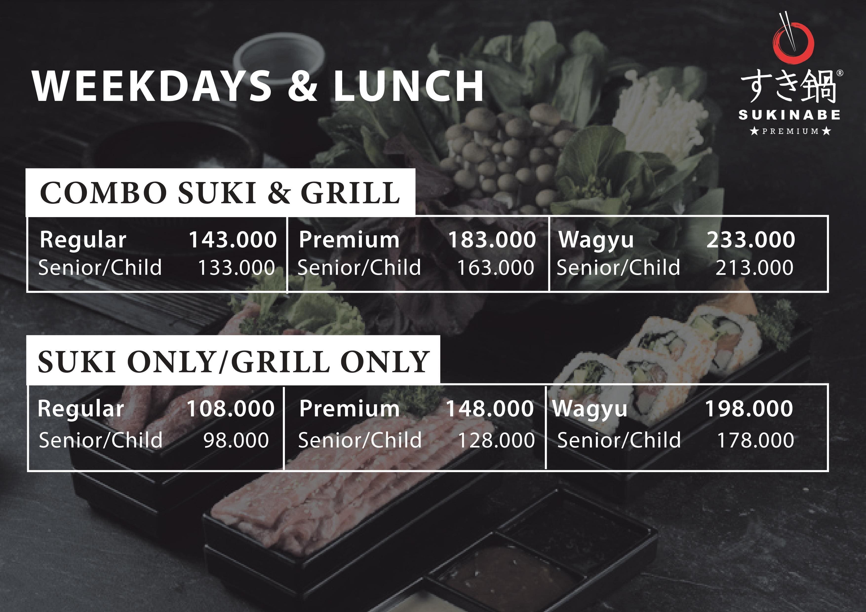 Menu at Sukinabe Premium Japanese Suki & Grill restaurant, South Jakarta