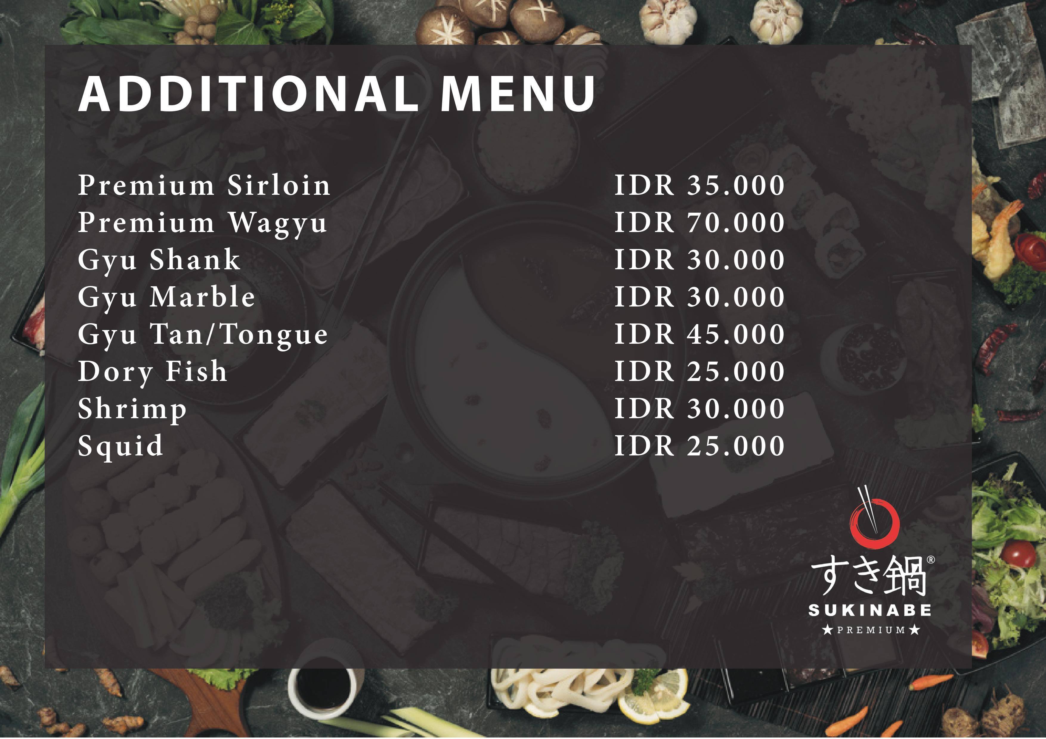 Menu at Sukinabe Premium Japanese Suki & Grill restaurant, South Jakarta