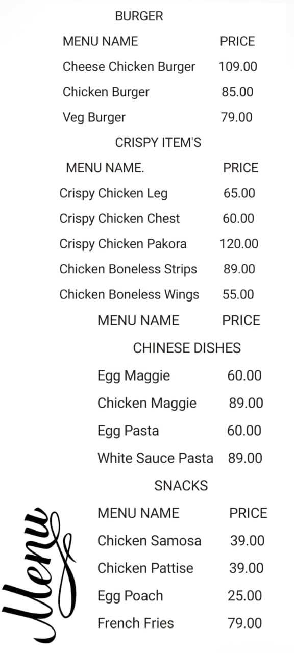 Menu of Chalo Khai Khai A To Z, Barasat, Kolkata