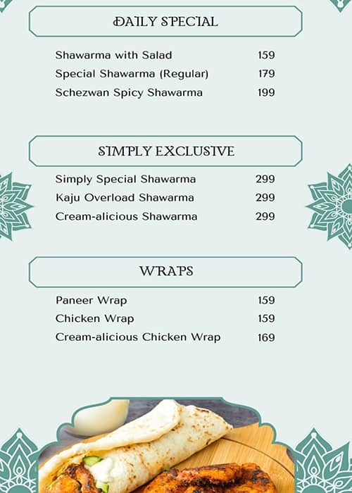 Menu of Simply Foods, Bachupally, Hyderabad
