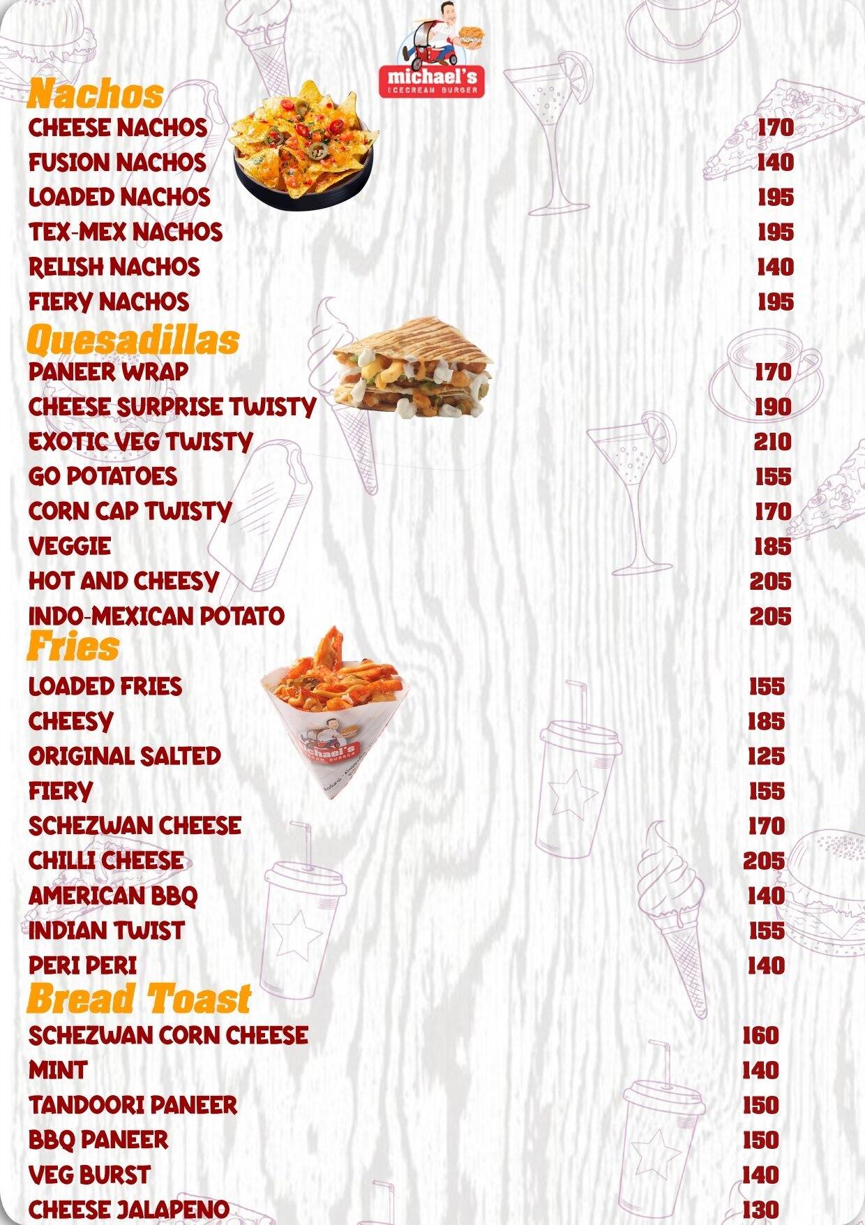 Menu at Michael's Icecream Burger, Bengaluru, 3rd floor