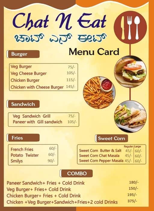 Menu of Chat N Eat, Jalahalli, Bangalore