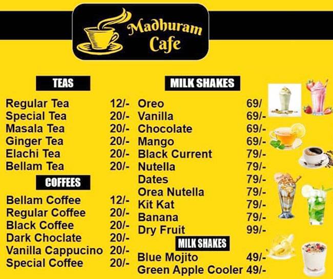 Menu of Madhuram Cafe, Dilsukhnagar, Hyderabad