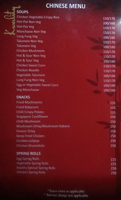 Menu at Kwality Restaurant, Kanpur, The Mall