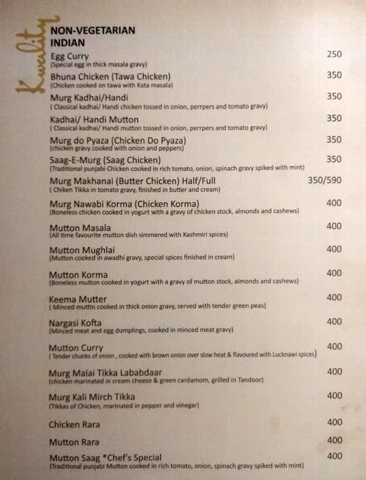 Menu at Kwality Restaurant, Kanpur, The Mall