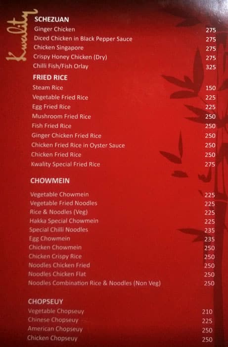 Menu at Kwality Restaurant, Kanpur, The Mall