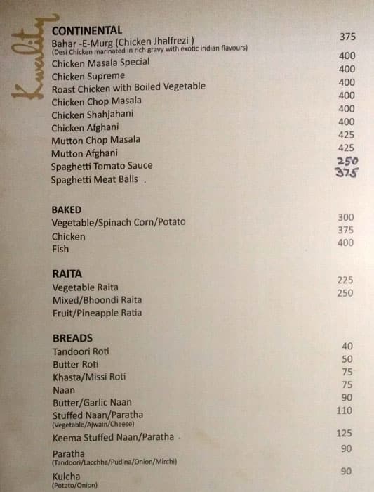 Menu at Kwality Restaurant, Kanpur, The Mall