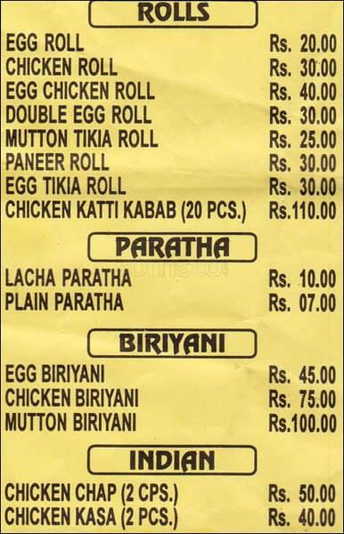 Menu at Biryani Point, Kolkata, No. 44/4A