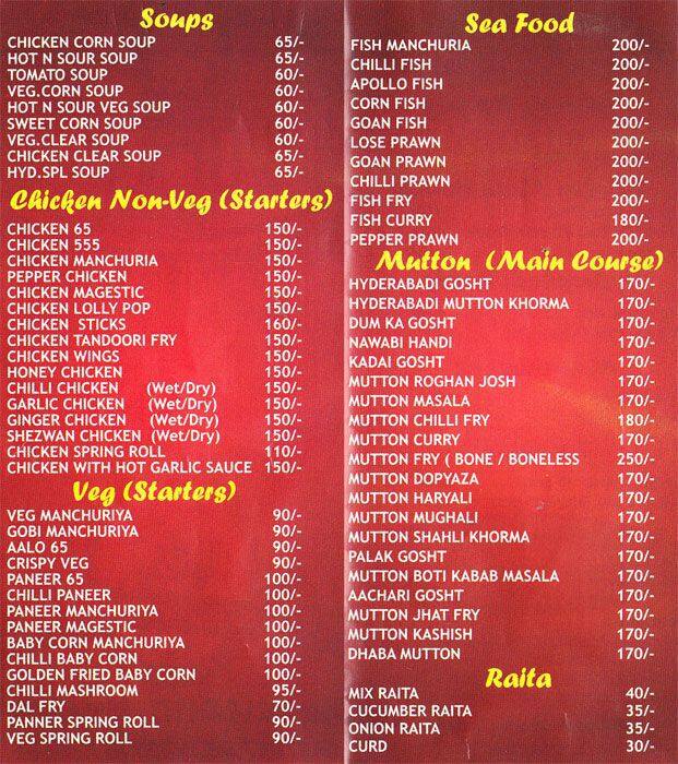 Hyderabadi Restaurant Menu, Menu for Hyderabadi Restaurant, Bannimantap ...