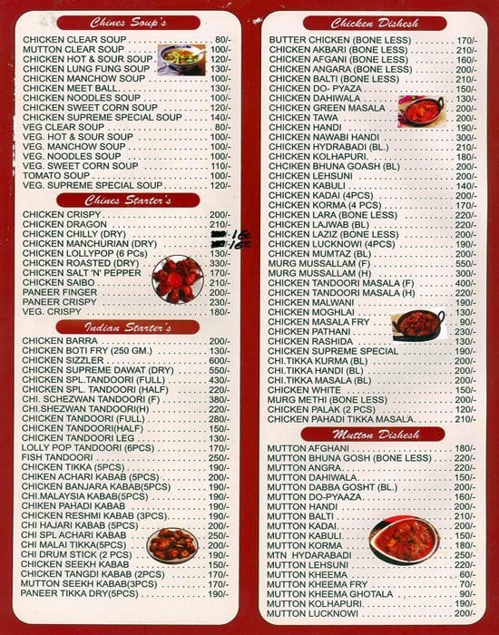 Supreme Restaurant Menu, Menu for Supreme Restaurant, Sakinaka, Mumbai ...