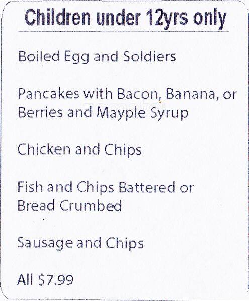 Menu at Bach 54 cafe, Whangaparaoa