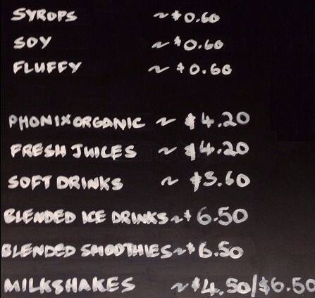 Menu at Bach 54 cafe, Whangaparaoa