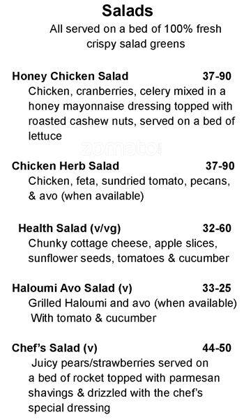 Menu at Natural Life cafe, Pretoria