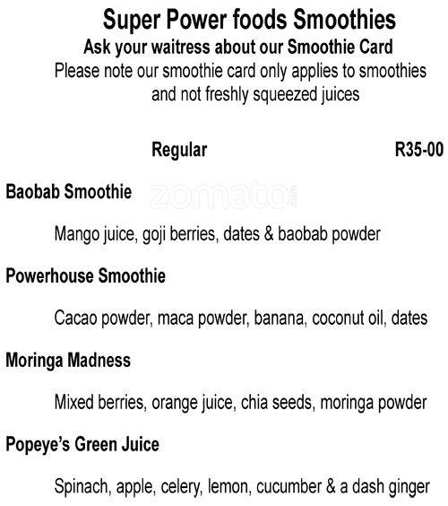 Menu at Natural Life cafe, Pretoria