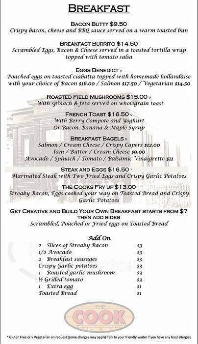 The Cook Cafe & Bar Menu, Menu for The Cook Cafe & Bar, Hamilton East ...