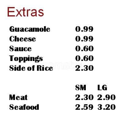 Menu at Burrito Masters restaurant, Oakville, Trafalgar Road